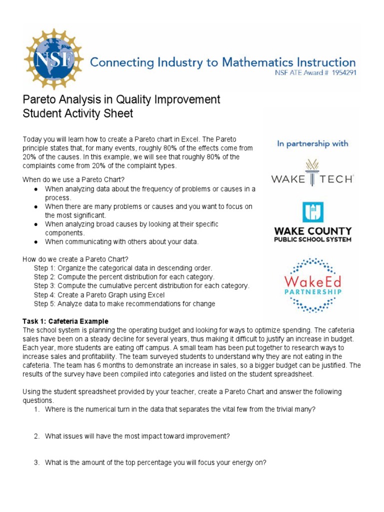 Pareto Charts - Student Activity Sheet | PDF | Data Analysis | Risk