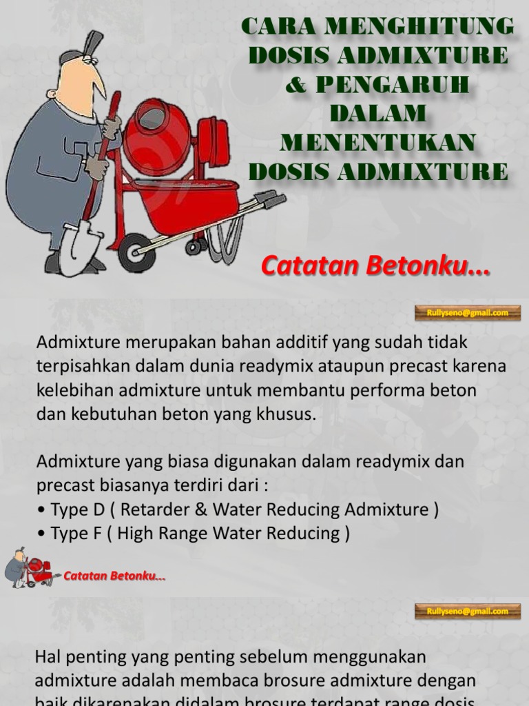 Dosis dan Pengaruh Admixture Beton | PDF | Teknologi & Rekayasa