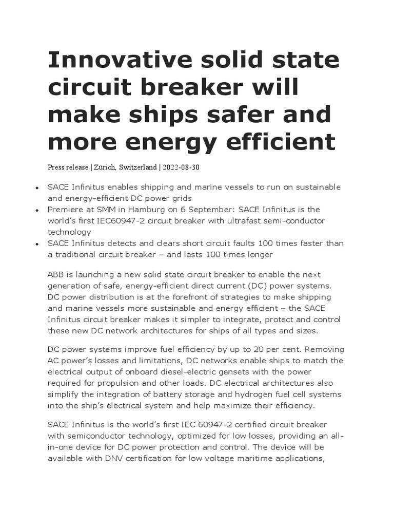 Innovative Solid State Circuit Breaker Will Make Ships Safer and More ...