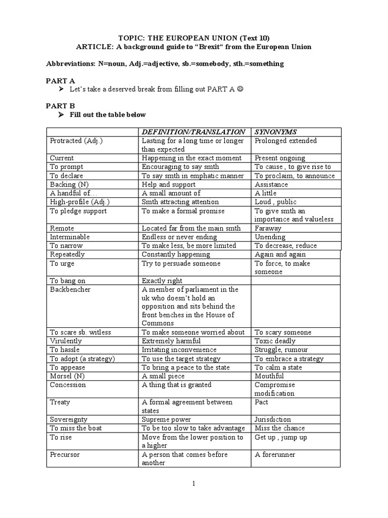 Brexit Background Guide: Key Terms | PDF