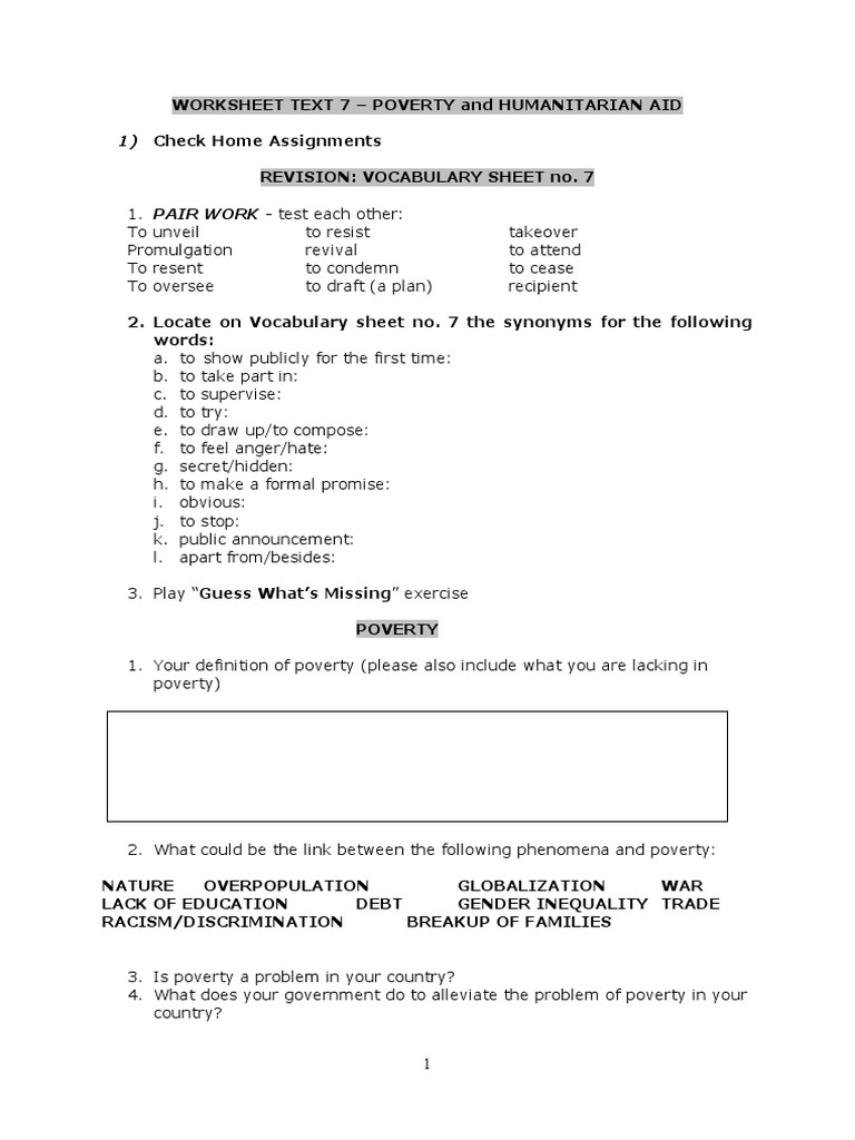 Worksheet Text Poverty and Humanitarian Aid | PDF | Risk | Poverty