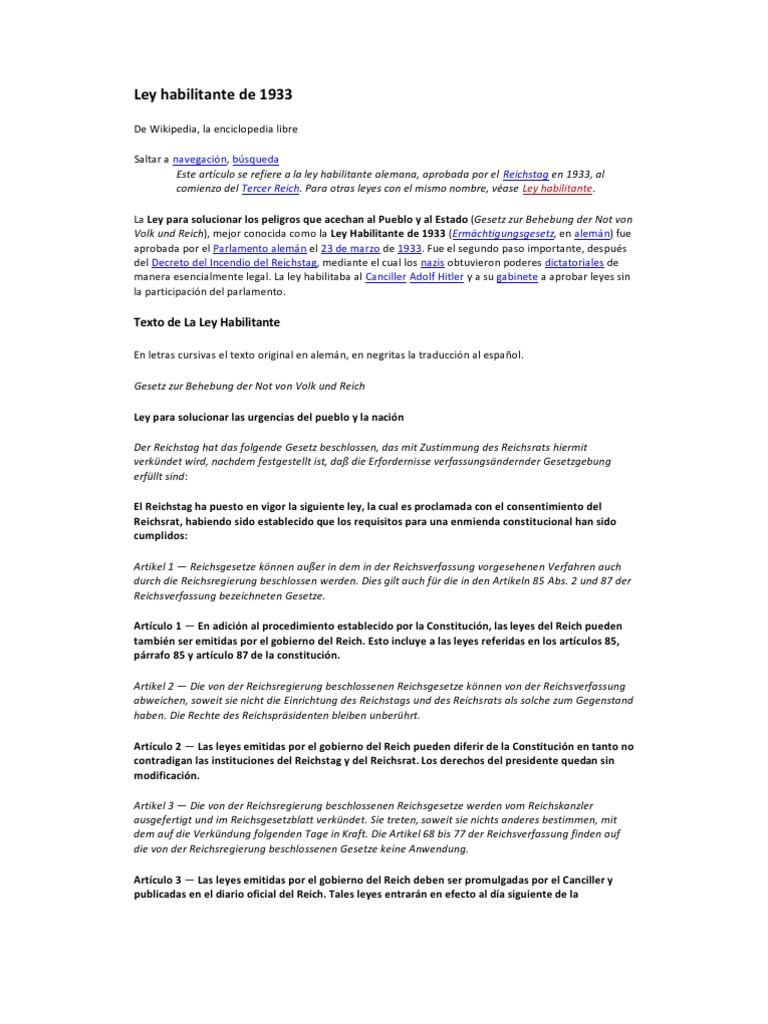 Ley Habilitante de 1933 | PDF | Adolf Hitler | República de Weimar