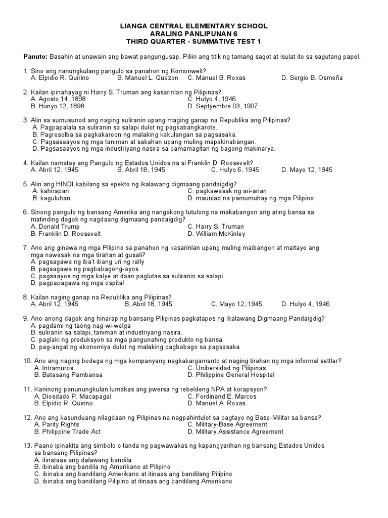 Aral Pan 6 q3 ST 123 With Ak | PDF