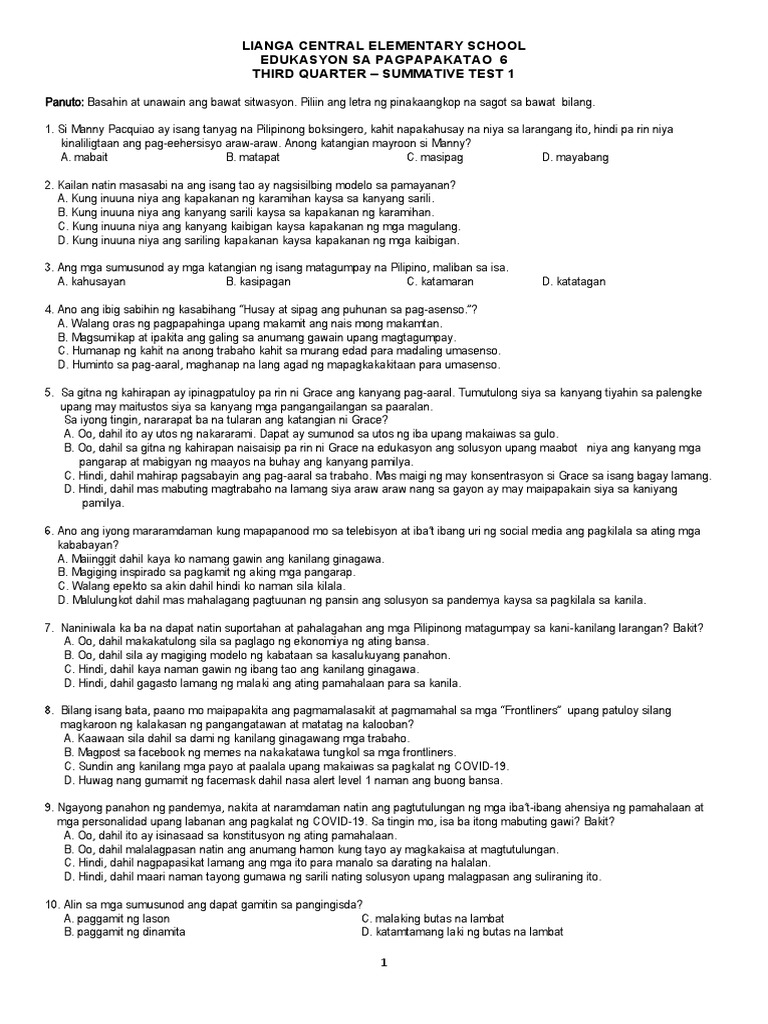 Esp 6 Q3 Summative Test Pdf