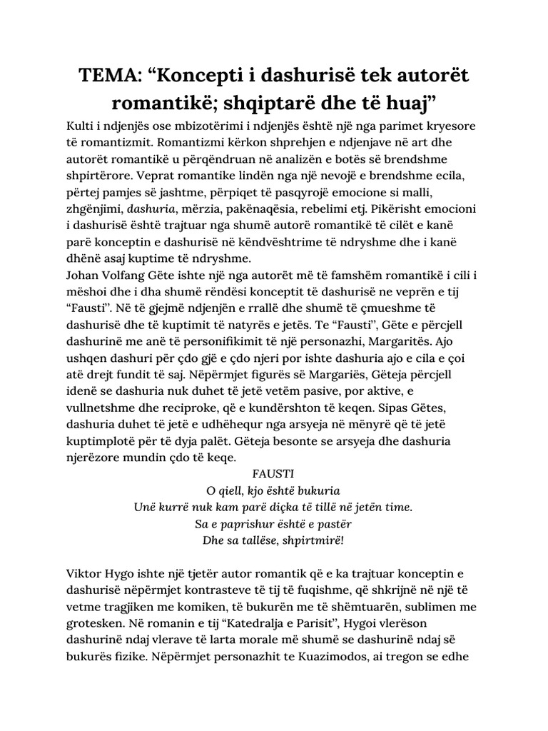 TEMA_ “Koncepti i dashurisë tek autorët romantikë; shqiptarë dhe të ...