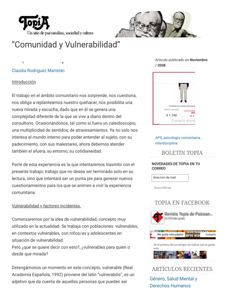 "Comunidad y Vulnerabilidad" - Topía | PDF | Psicoanálisis | Experiencia