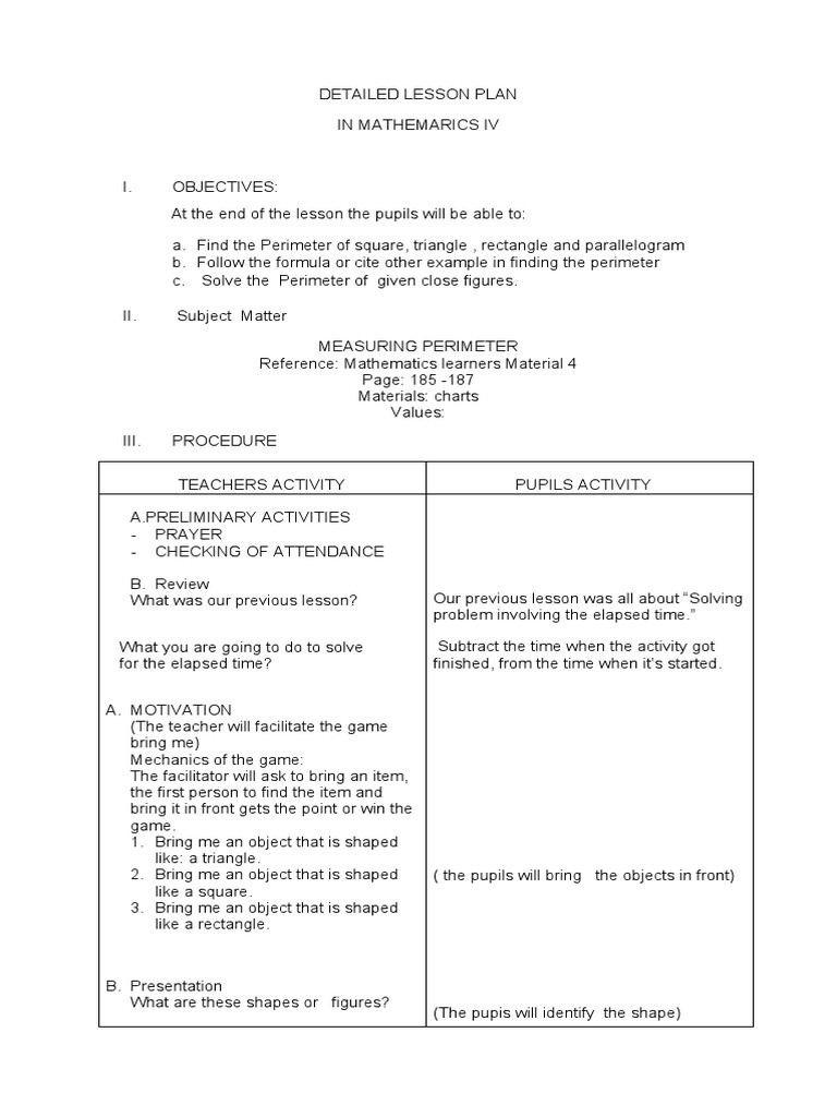 Math 4 Final Lesson Plan | PDF | Length | Triangle