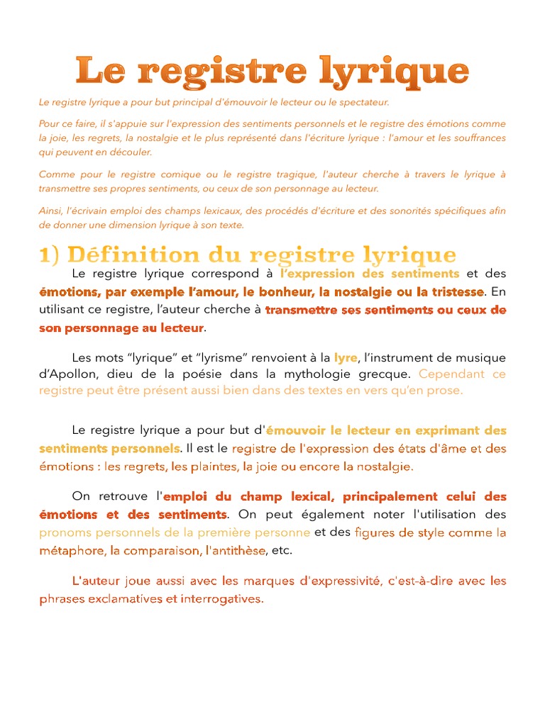 Comprendre le registre lyrique | PDF | Poésie
