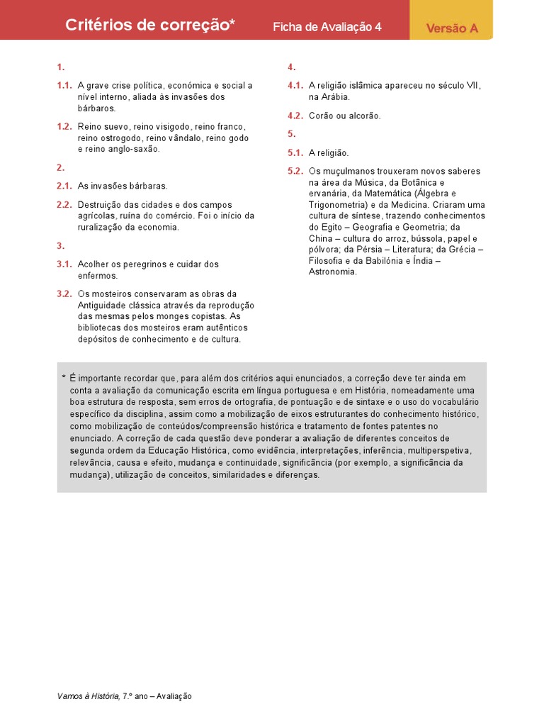 Vhist7 Avaliacao Fa4 Fichaa Criterios | PDF