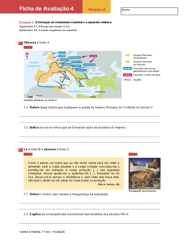 Vhist7 Avaliacao Fa4 Fichaa Ficha | PDF | Império Romano