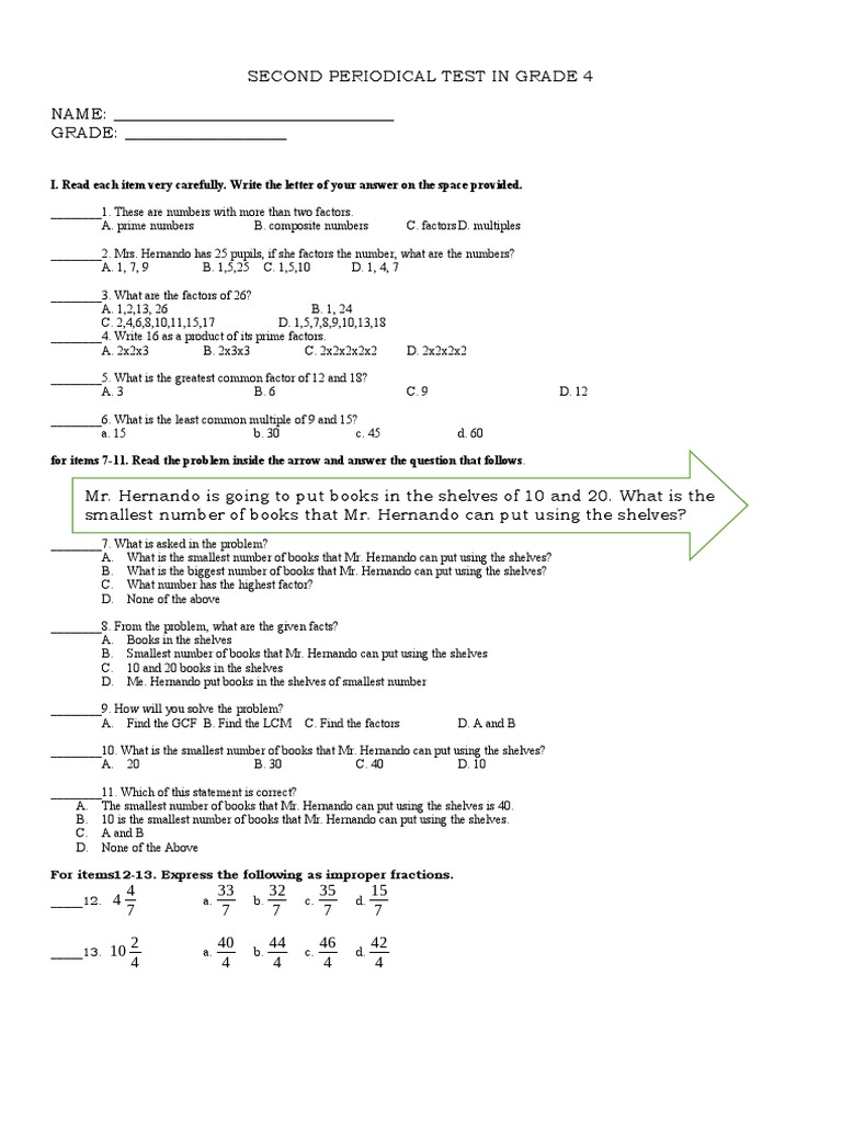 Second Periodical Test in Mathematics IV | PDF | Mathematics ...
