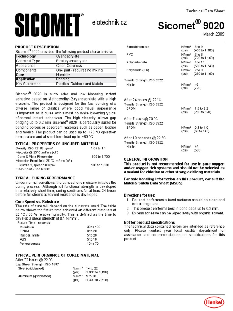 Sicomet 9020 | PDF | Trademark | Adhesive