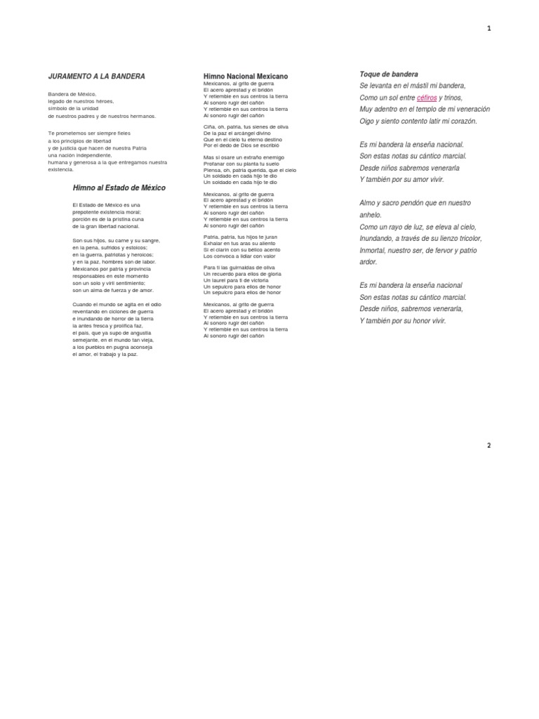 Juramento y Himnos de la Bandera Mexicana | PDF | Arte | Poesía