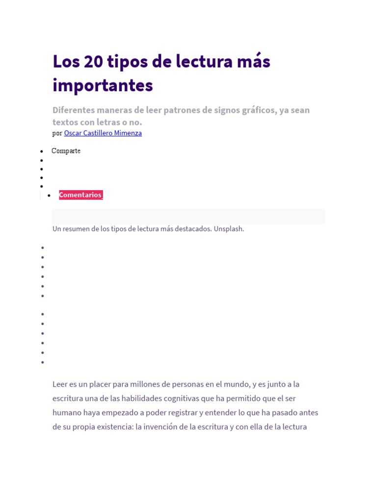 11 tipos de lectura y sus características | PDF | Comprensión lectora ...