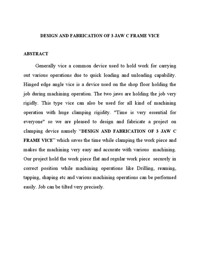 DCP261 Design and Fabrication of 3 Jaw C Frame Vice | PDF