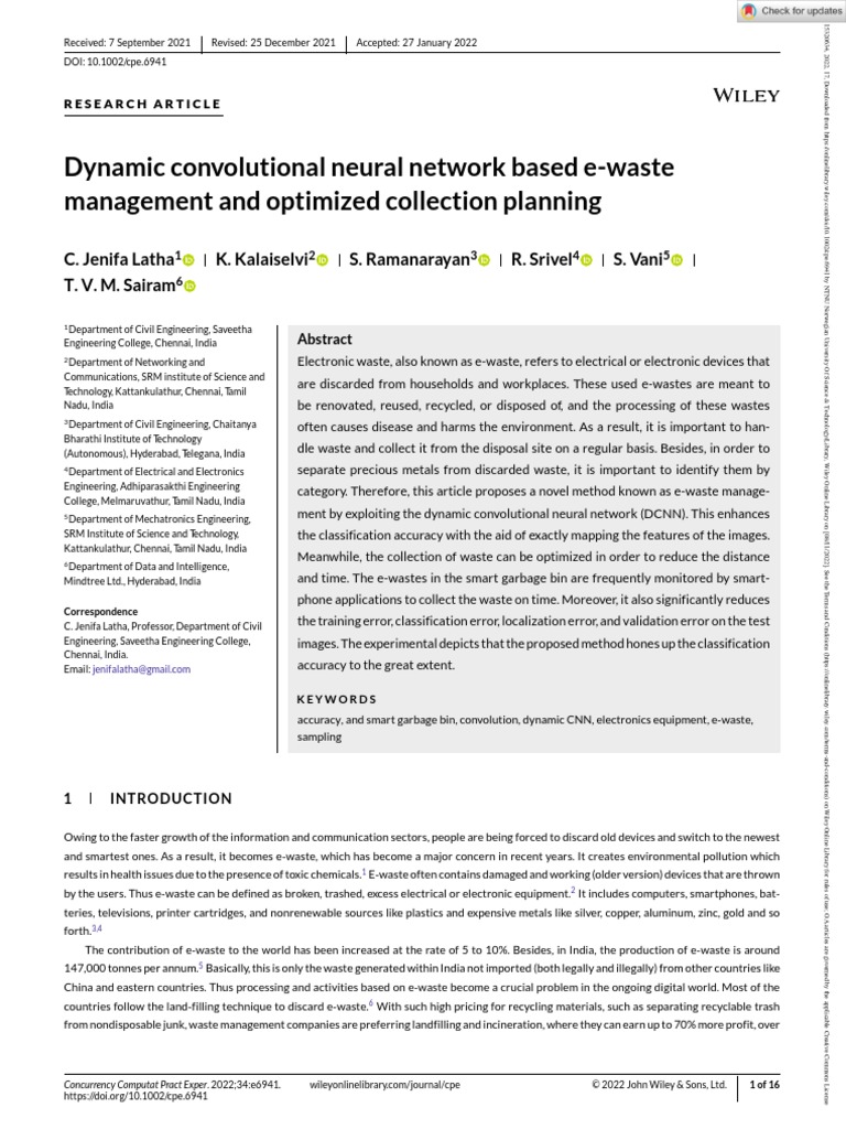 Concurrency and Computation - 2022 - Latha - Dynamic Convolutional Neural Network Based e Waste ...