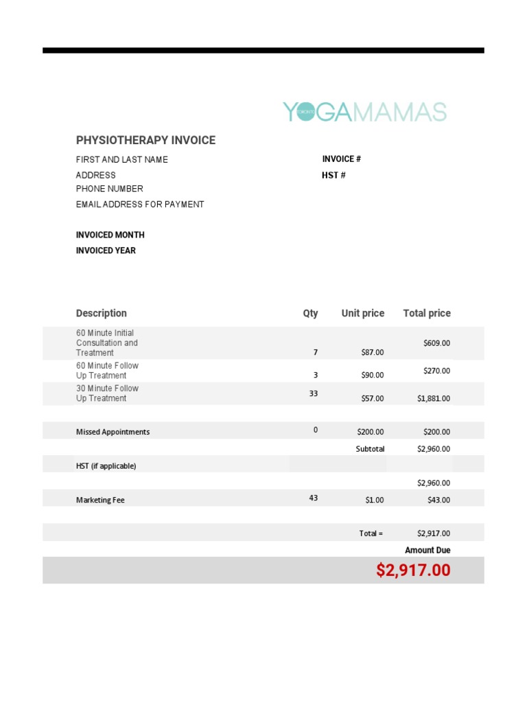 Physiotherapy Invoice Sample - Invoice | PDF