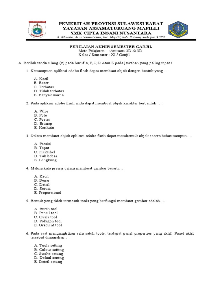 Soal Animasi 2D Dan 3D | PDF | Seni