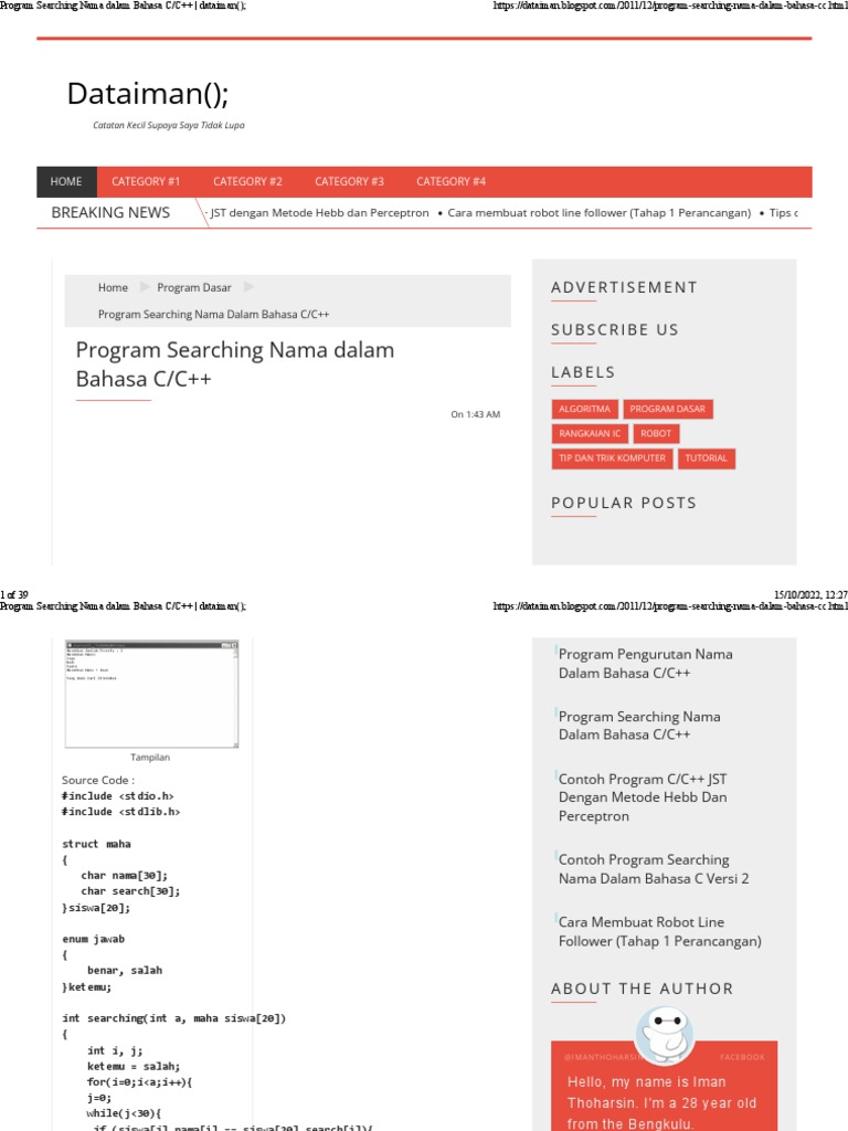 Program Searching Nama Dalam Bahasa C - C++ Dataiman | PDF