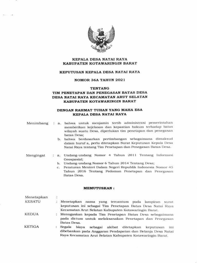 Tim Penetapan Dan Penegasan Batas Desa Desa Natai Raya Kec Arut Selatan Cb6onf SK 36a Tapal ...