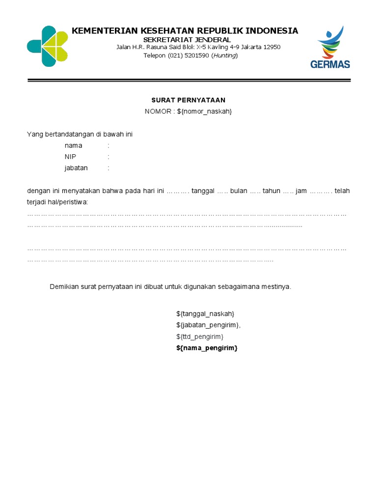 Template Surat Pernyataan Setjen | PDF