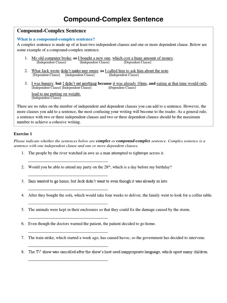 Compound Complex Sentence | PDF | Sentence (Linguistics) | Language ...