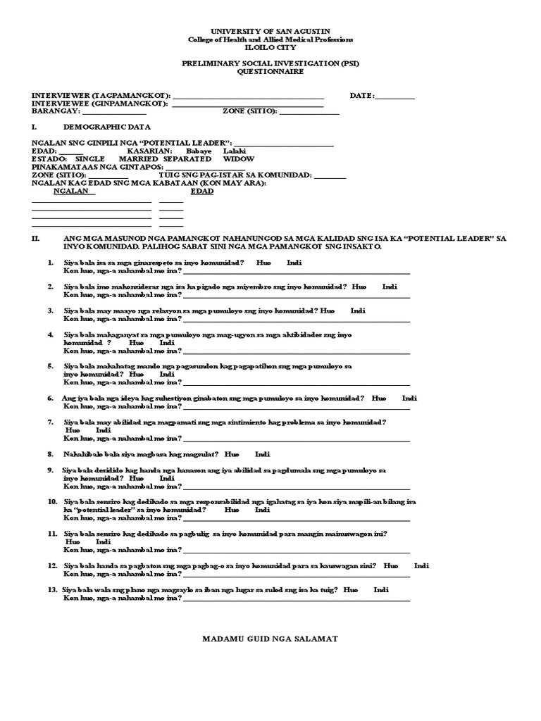 Psi Questionnaire | PDF