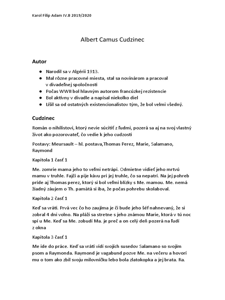 Albert Camus Cudzinec | PDF