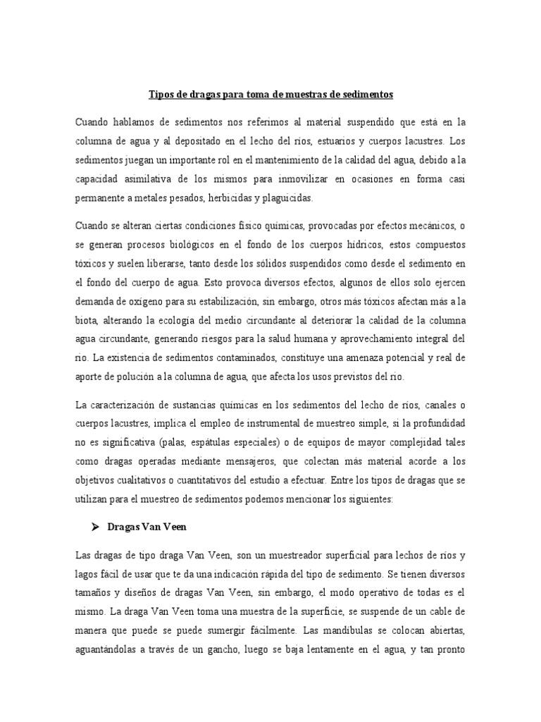 Tipos de Dragas para Muestreo de Sedimentos | PDF | Agua | Toxicidad