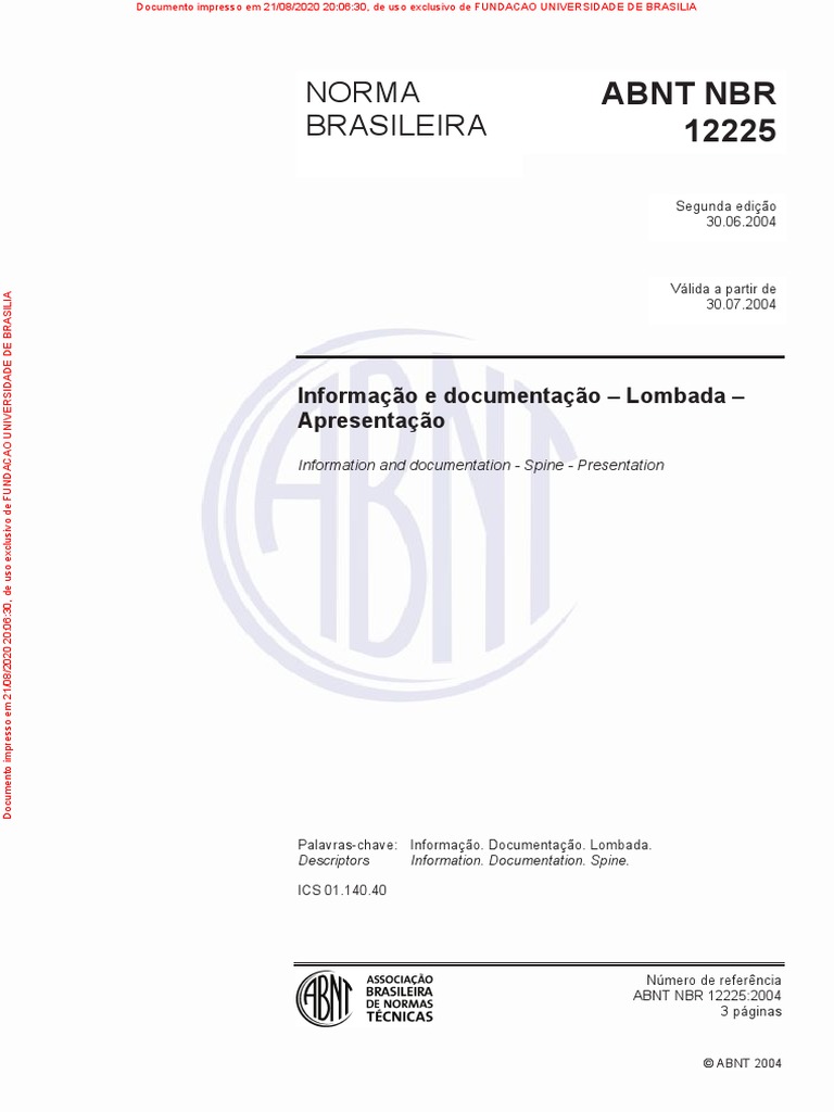 Norma ABNT - NBR - 12225 - Lombada | PDF