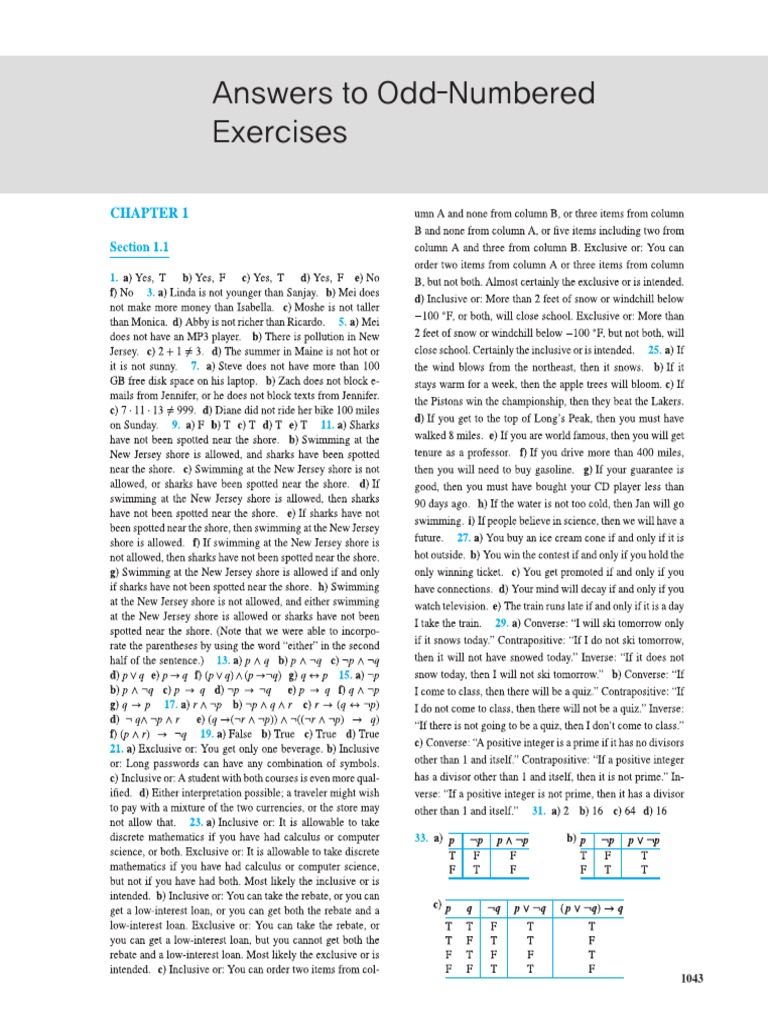 Rosen - 이산수학 8판 - Answers to Odd-Numbered Exercises | PDF | Teaching Methods & Materials