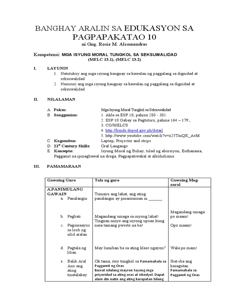 BANGHAY ARALIN SA Edukasyon Sa Pagpapakatao | PDF