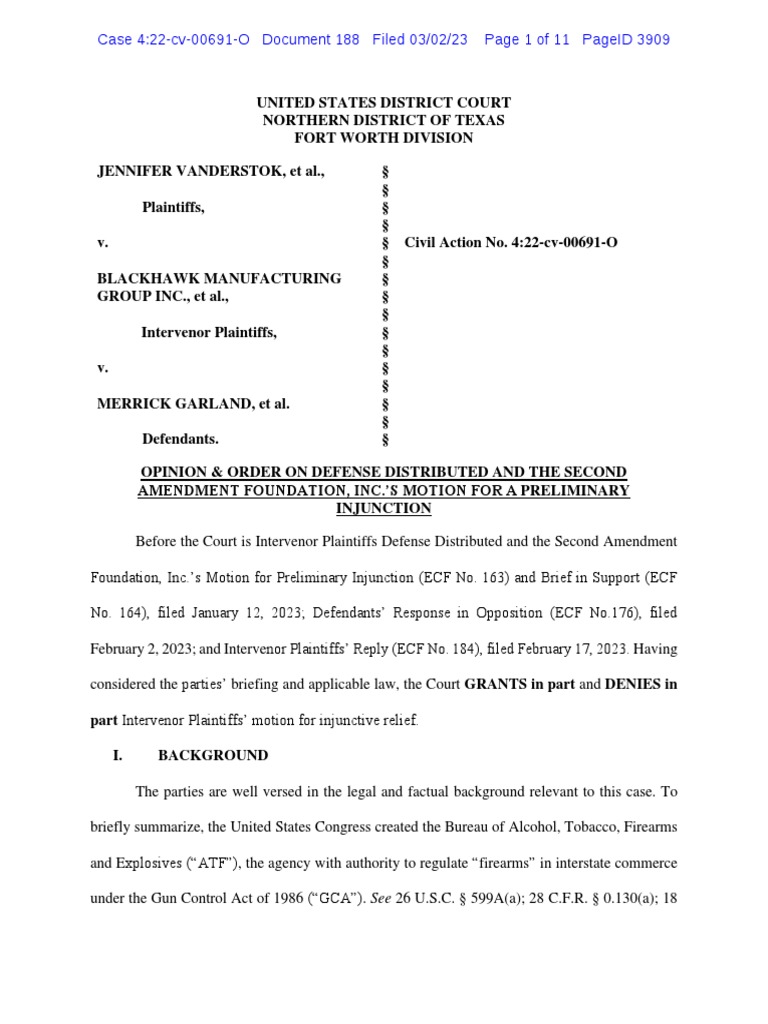 Defense Distributed's Case in US District Court, VanDerStrok v. Garland | PDF | Injunction ...