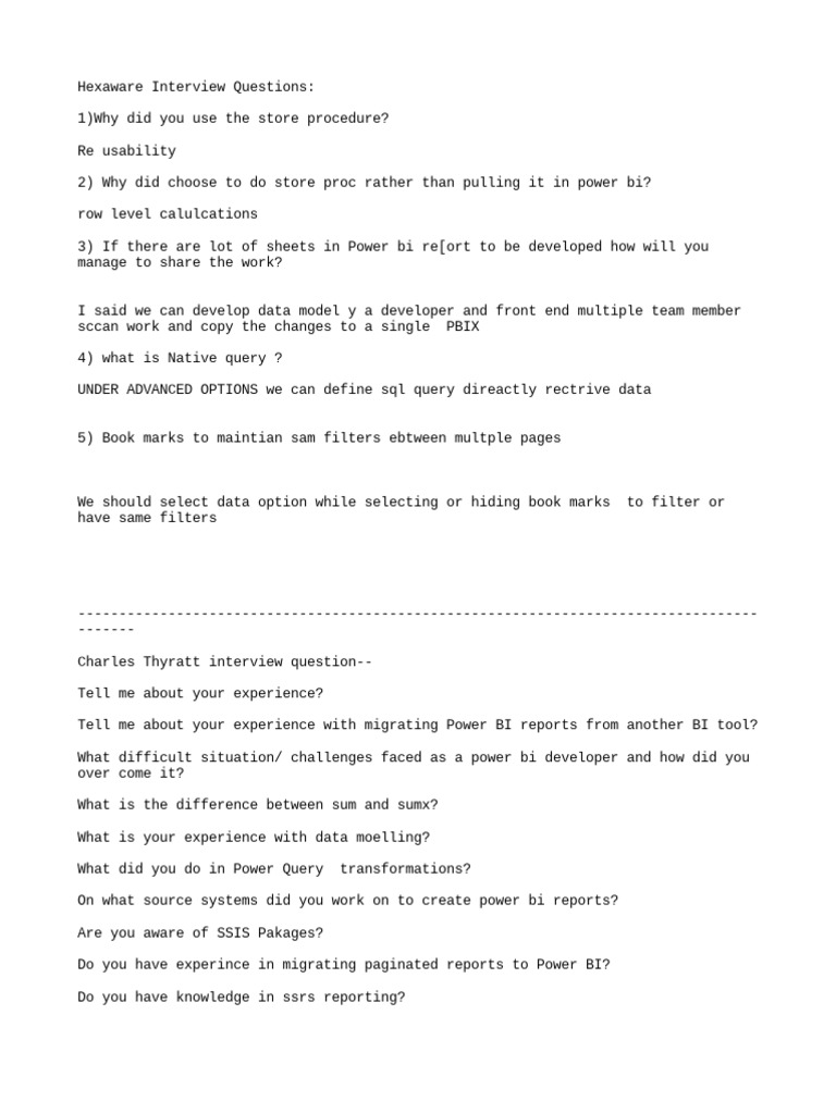 Power Bi Interview Questions Sample Pdf