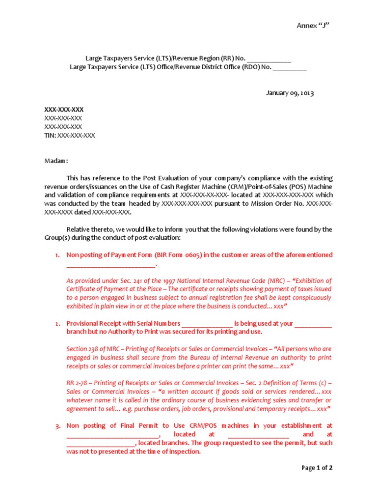 Annex J - Notice To Taxpayer | PDF | Receipt | Point Of Sale
