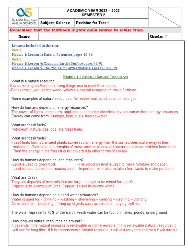 Understanding Earth's Natural Resources and Processes: A Summary of Key ...