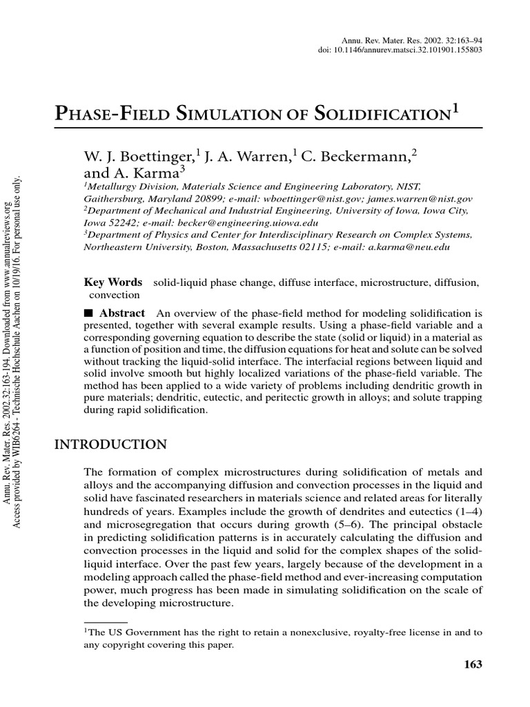 Boettinger Et Al - 2002 - Phase-Field Simulation of Solidification | PDF | Heat | Entropy