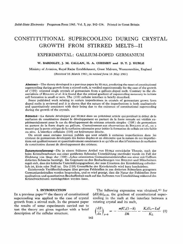 Experimental Verification of Constitutional Supercooling During the Growth of Gallium-Doped ...