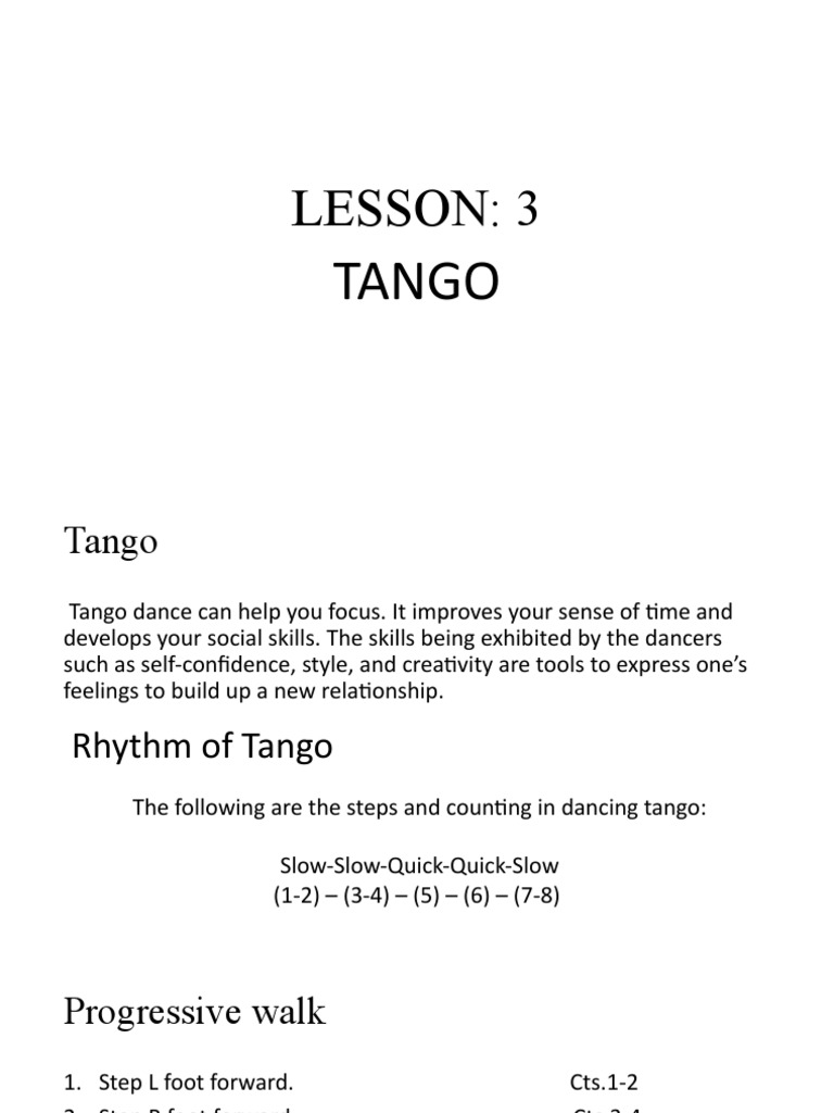 The Rhythms and Techniques of Tango Dance: Progressive Walk, Corte ...