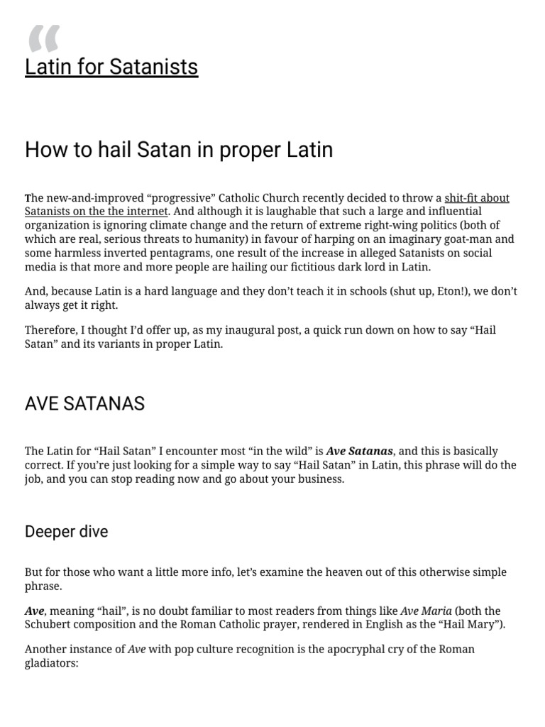 How to Hail Satan in Proper Latin – Latin for Satanists | PDF ...
