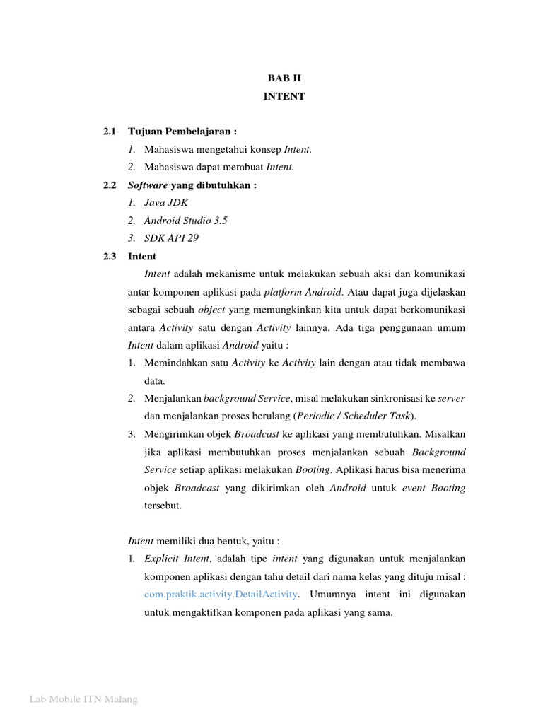 Panduan Praktikum Intent Android | PDF