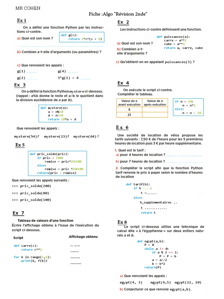 Fonctions Python : Exercices et Solutions | PDF | Mathématiques ...