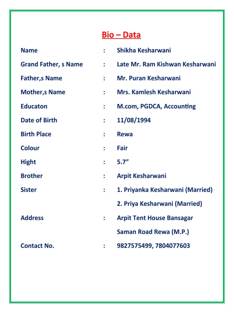 Bio Data | PDF