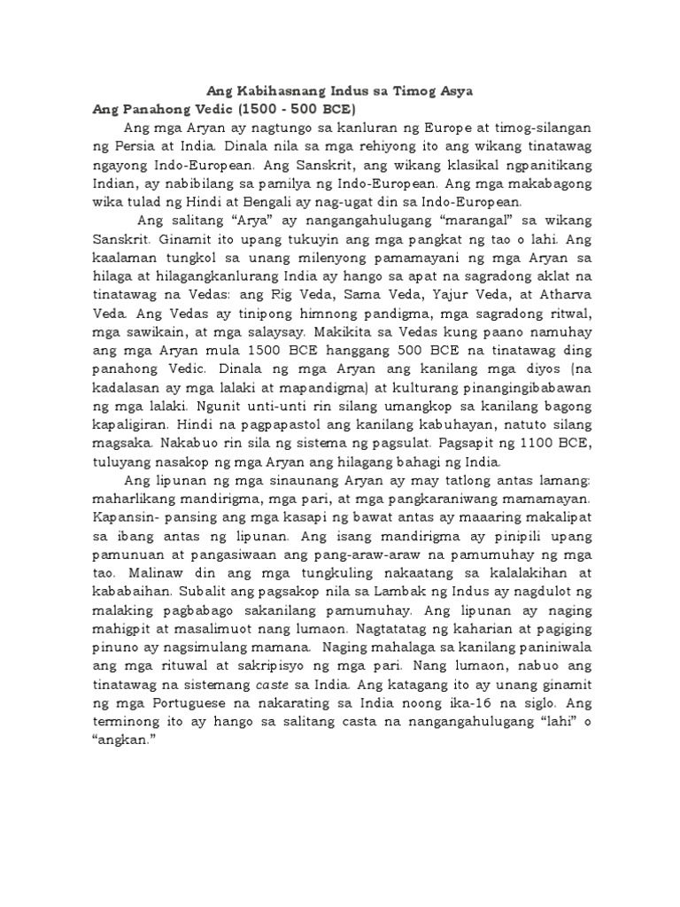 Ang Kabihasnang Indus Sa Timog Asya | PDF