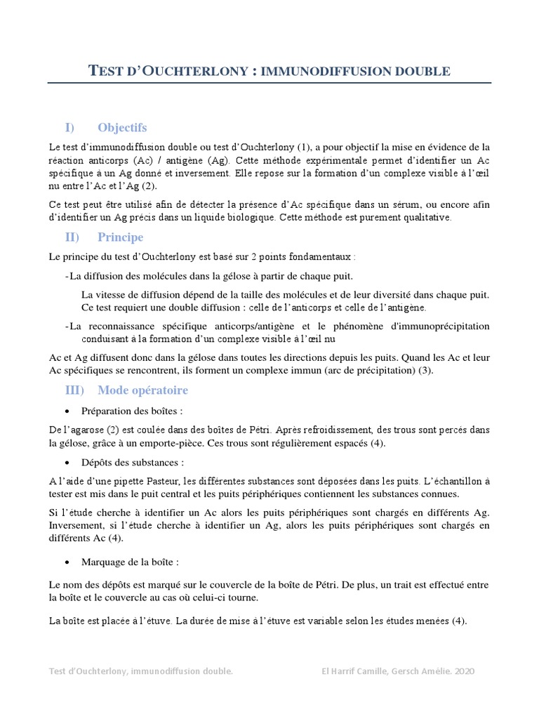 Test d'Ouchterlony : Immunodiffusion Double | PDF | Chimie ...