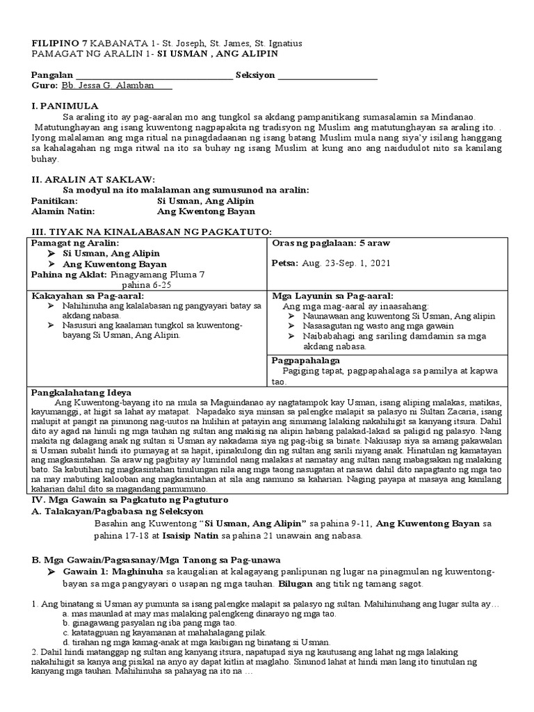 Si Usman, Ang Alipin Module | PDF