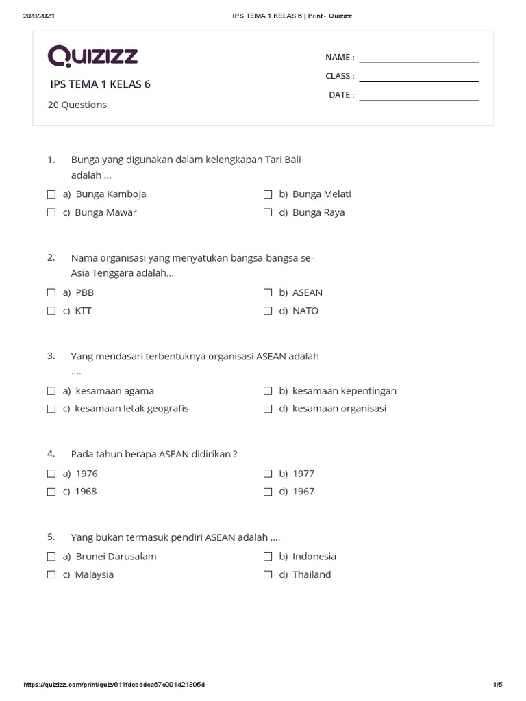 Ips Tema 1 Kelas 6 - Print - Quizizz | PDF Ips Tema 1 Kelas 6 - Print - Quizizz | PDF