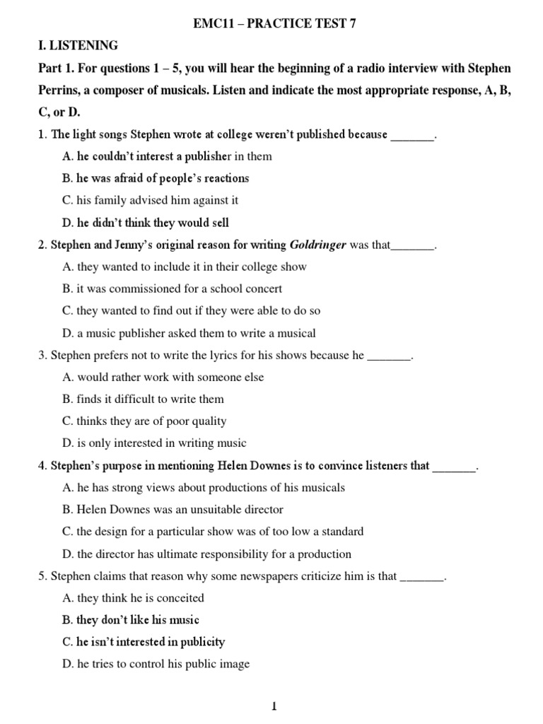 Emc11 - Practice Test 7 | PDF | Panama Canal | Schools