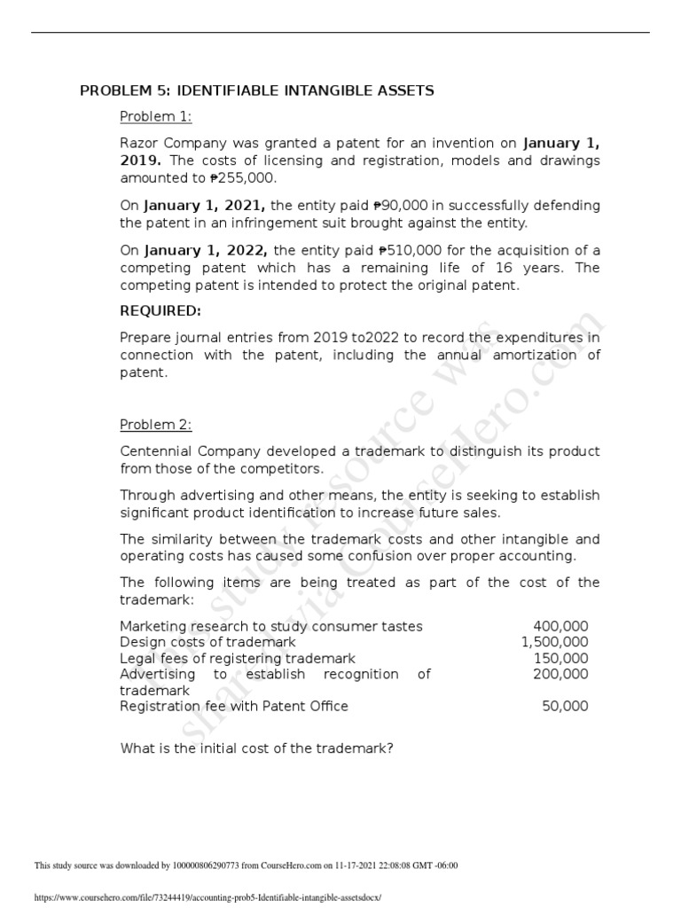 Accounting Prob5 Identifiable Intangible Assets | PDF | Patent | Trademark