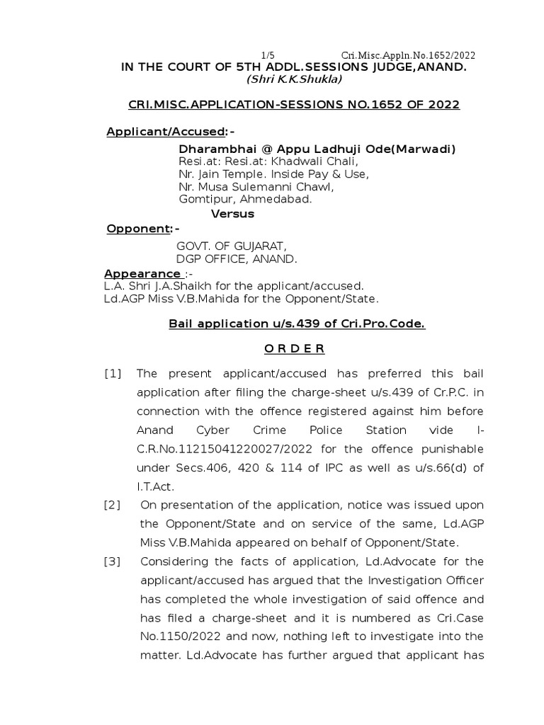 Bail Granted Under IT Act Sec 66(d) | PDF | Bail | Justice